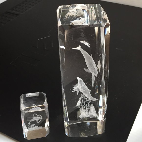 Accents | 6 Tall Crystal Block 3d Laser Sea Ocean Animal Life Dolphin ...
